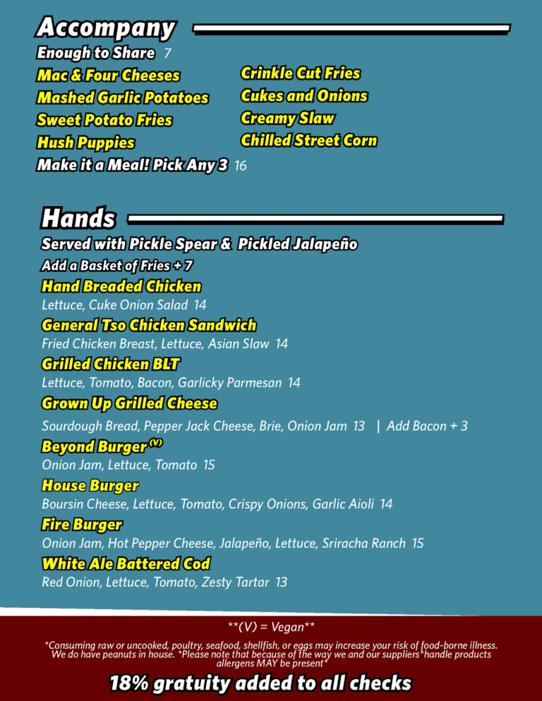 Food & Drink Menu | Richmond Funny Bone Comedy Club & Restaurant